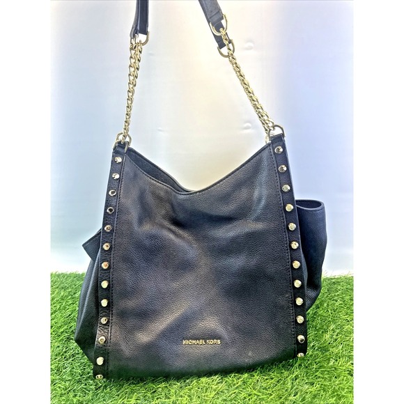 Michael | Bags | Michael Kors Newbury Black Studded Gold Chain Black ...